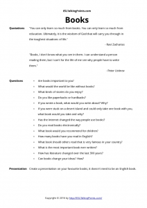 Books – ESL Conversation Questions and Speaking Activities