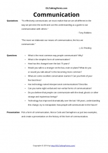 Communication – ESL Conversation Questions and Speaking Activities