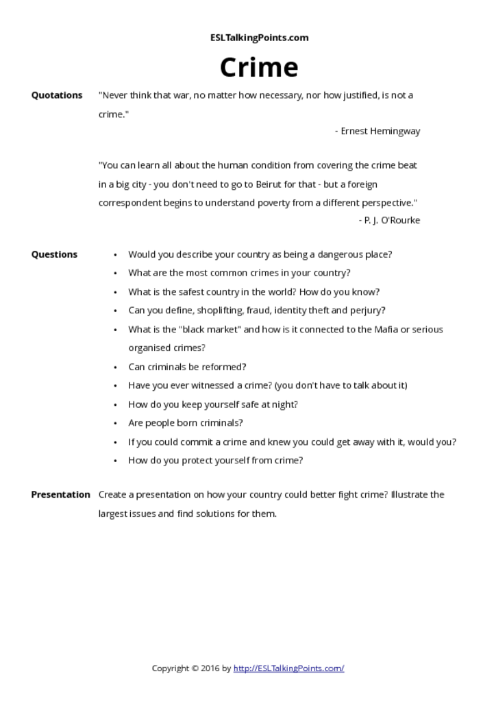 Crime – ESL Conversation Questions and Speaking Activities