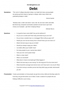 Debt – ESL Conversation Questions and Speaking Activities