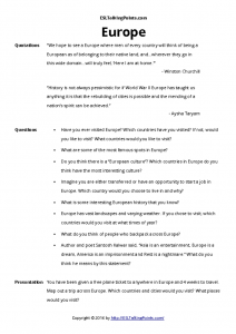 Europe – ESL Conversation Questions and Speaking Activities