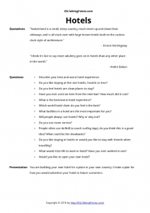 Hotels – ESL Conversation Questions and Speaking Activities