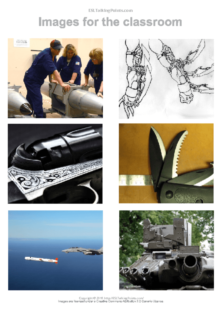 Weapons – ESL Conversation Questions and Speaking Activities