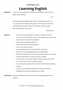 Learning English – ESL Conversation Questions and Speaking Activities