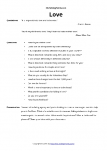 Love – ESL Conversation Questions and Speaking Activities