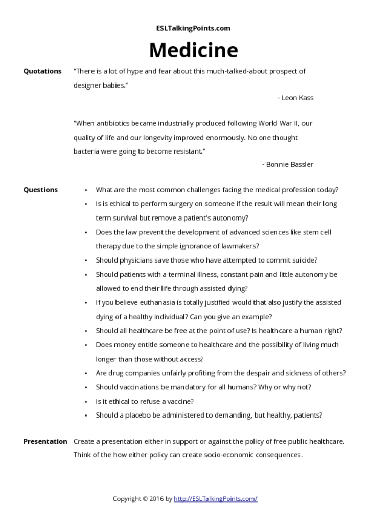 Medicine – ESL Conversation Questions and Speaking Activities