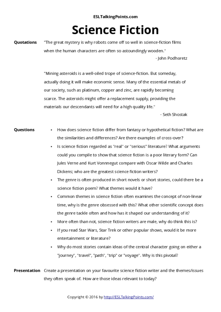 Science Fiction – ESL Conversation Questions and Speaking Activities