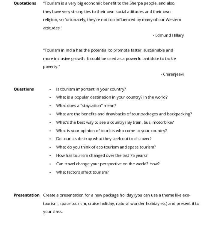 Tourism ESL Conversation Questions And Speaking Activities tourism-esl-conversation-questions-and-speaking-activities