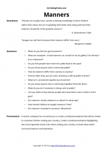 Manners – ESL Conversation Questions and Speaking Activities