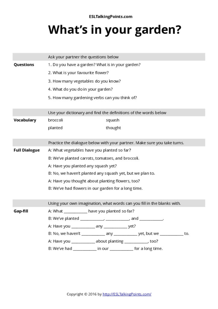 What’s in your garden? – ESL Conversation Questions and Speaking Activities