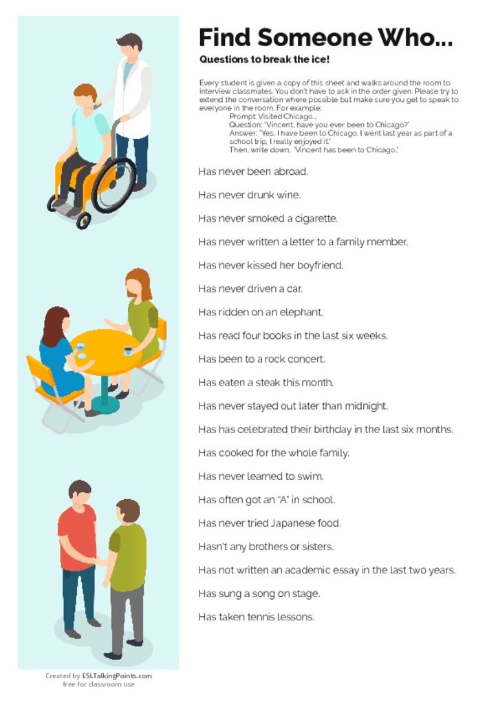 15 Free Ice Breaker Worksheets and How to Use Them in Your ESL Class ...