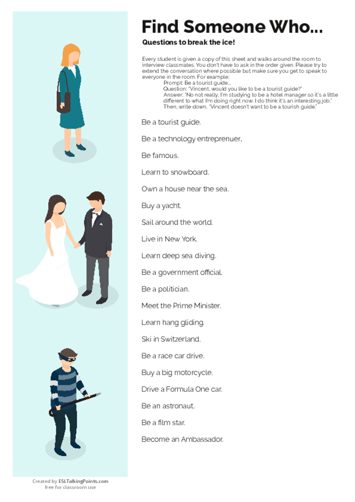 15 Free Ice Breaker Worksheets and How to Use Them in Your ESL Class ...