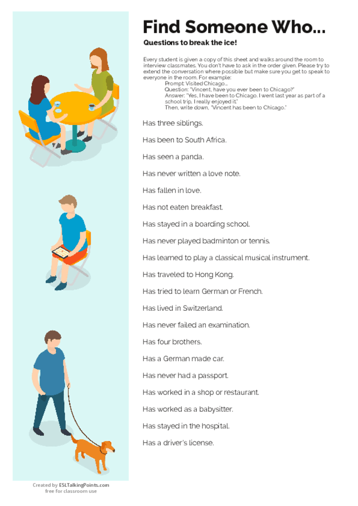 15 Free Ice Breaker Worksheets and How to Use Them in Your ESL Class ...